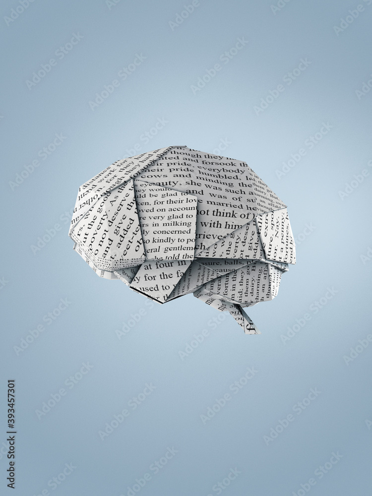 Origami brain made of pages with text Stock Photo | Adobe Stock