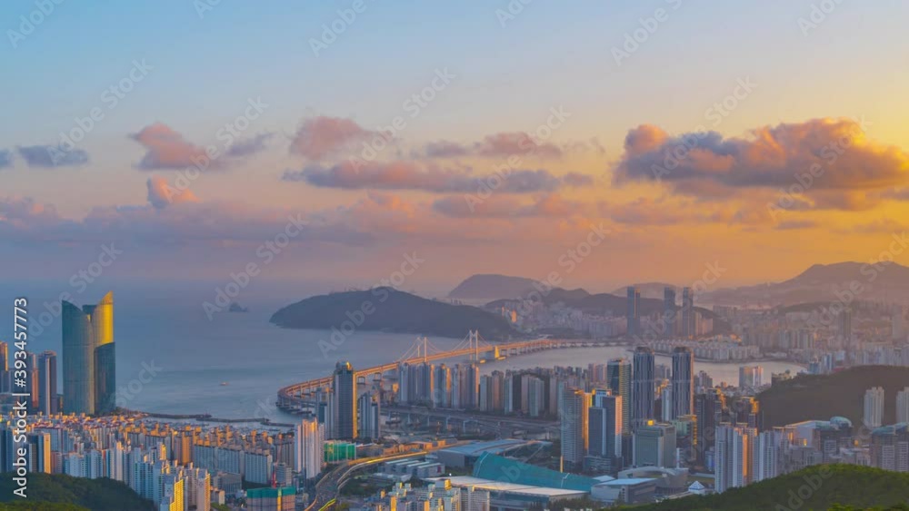 Sunset at Busan Gwangalli Beach and Gwangan Bridge. or Diamond Bridge ...