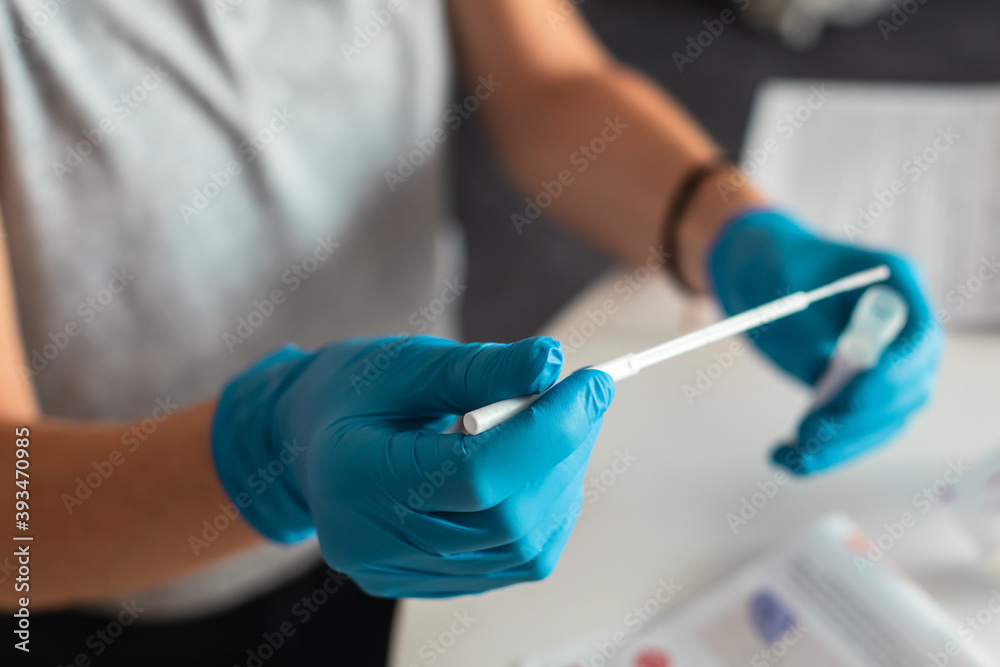 Process of coronavirus testing examination at home, COVID-19 swab ...