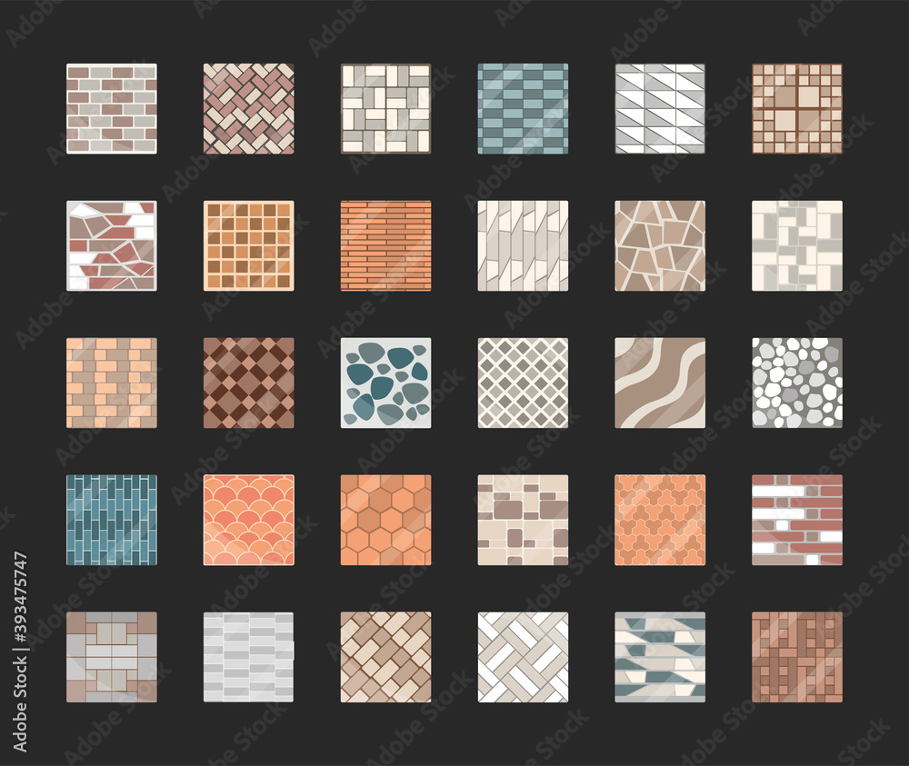 set of seamless pavement texture repeating patterns of tiles Stock ...