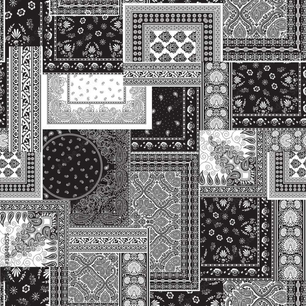 Bandana patchwork pattern on black background Stock Vector | Adobe Stock