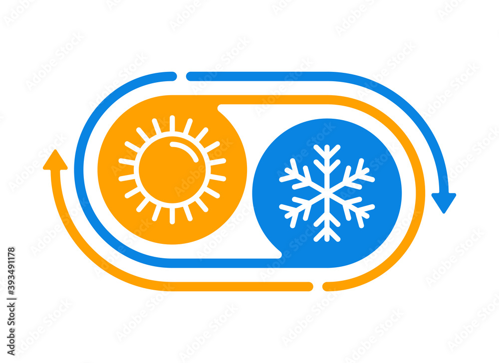 Hot and cold weather climat change cycle - flat pictogram with symbols ...