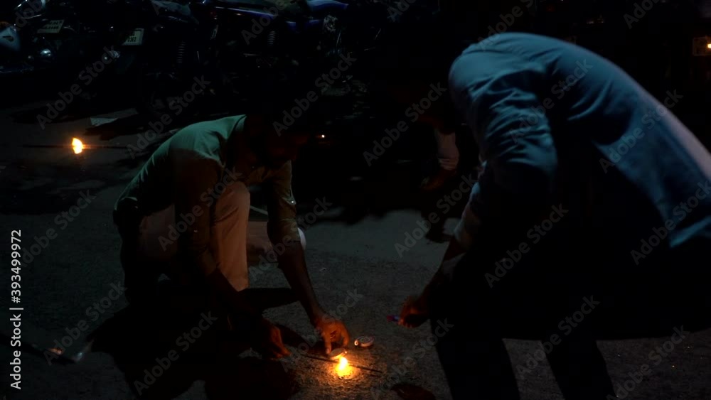 Diwali celebration with fireworks firecrackers fulbaja fatake in India ...