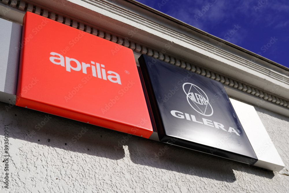 Aprilia and gilera Italian motorcycle company sign and text logo ...