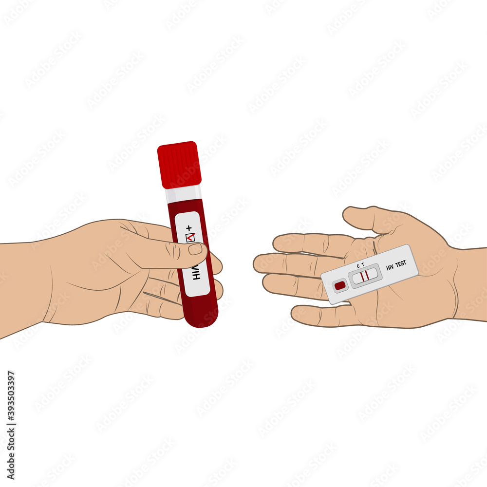 positive test for HIV and AIDS in the hands of a man, color isolated ...