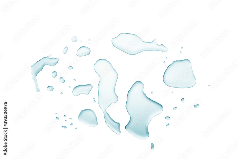 real image, top view spilled water drop on the floor isolated on white ...