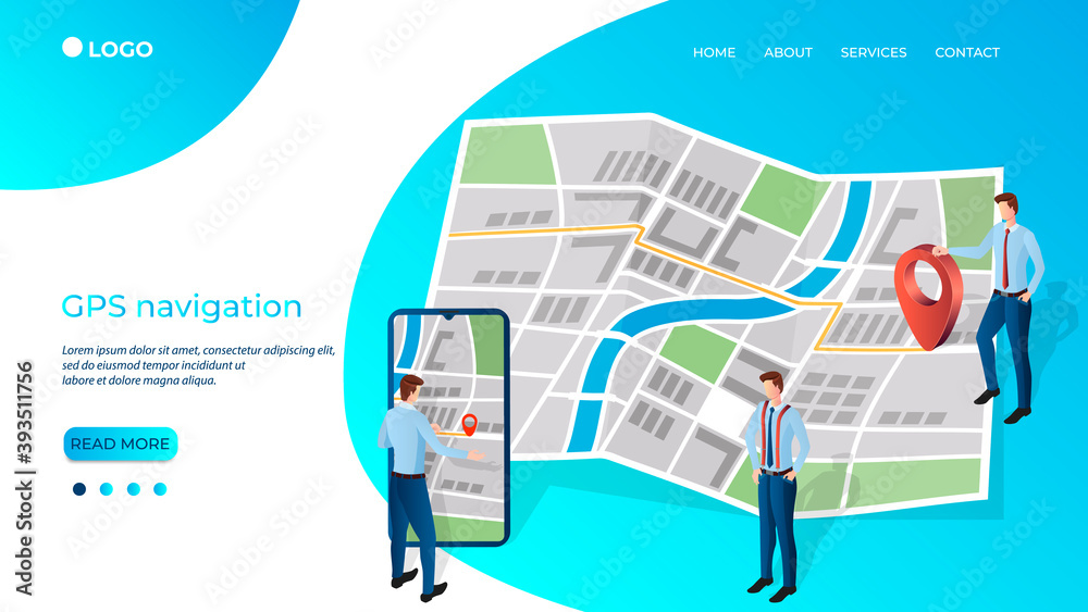 People determine their location using a smartphone with a map and a dot ...