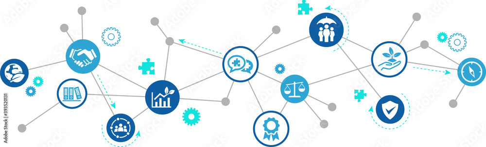 csr vector illustration. Concept with connected icons related to ...