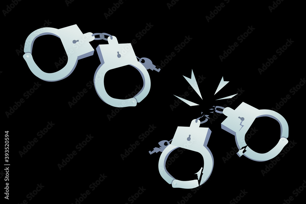 Vecteur Stock Metal handcuffs icon on a black background. Break free ...