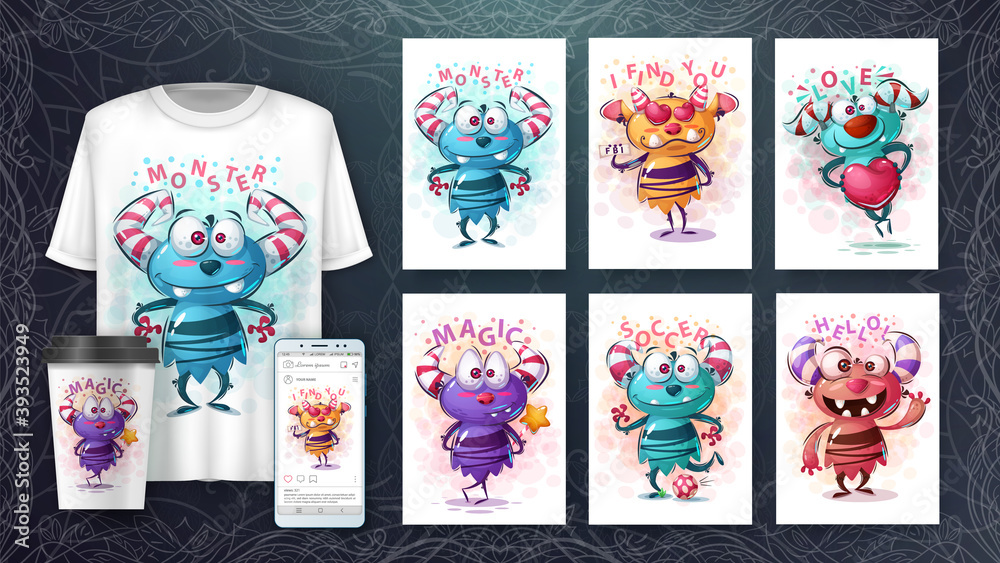 Cute monsters poster and merchandising Stock Vector | Adobe Stock