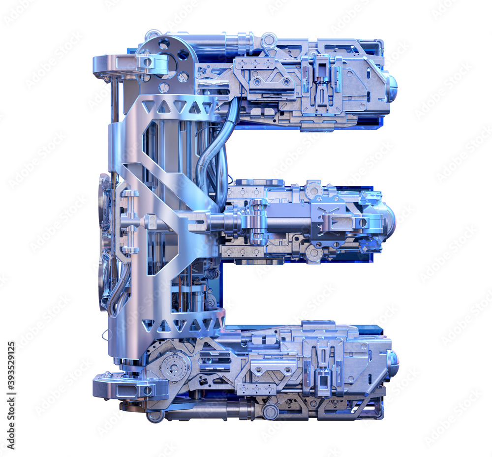 Technology 3D alphabet font design. Digital typography uppercase one ...