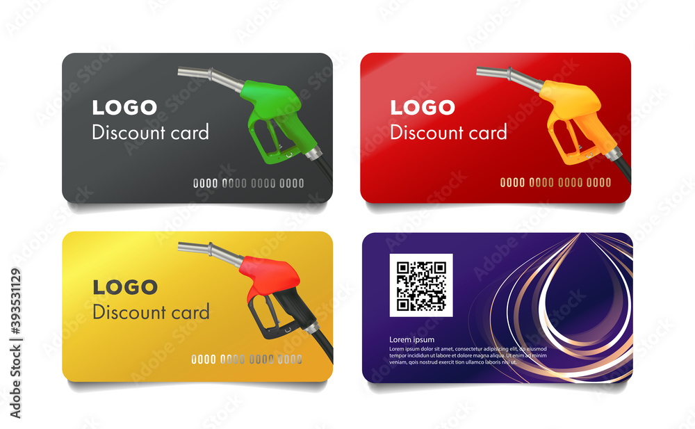 Set of discount card for gas station with realistic illustration of ...