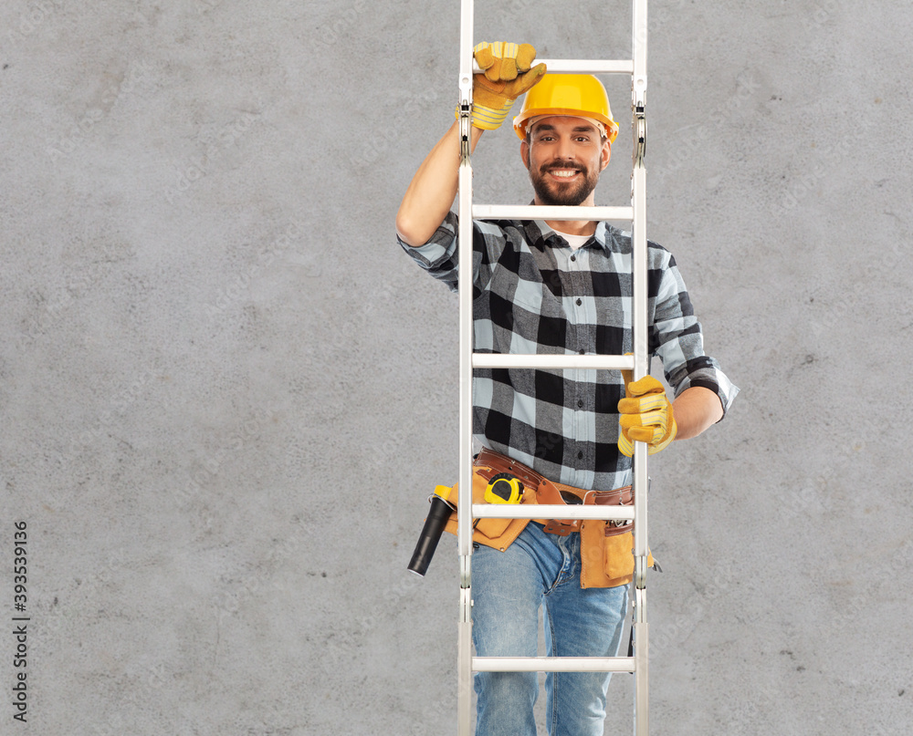 profession, construction and building concept - happy smiling male ...