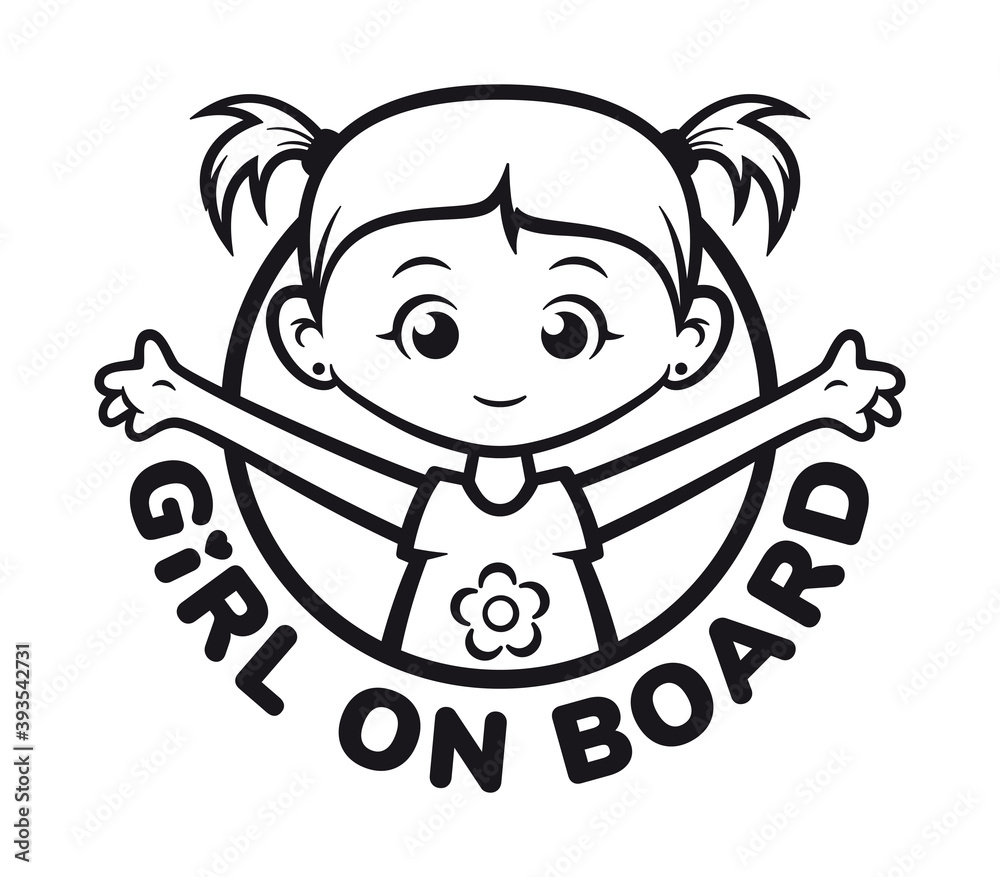 Vector black symbol with the inscription: Girl on board. Picture of a ...
