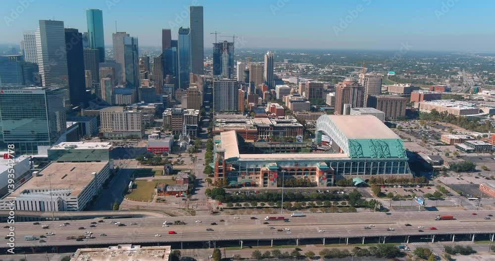 Aerial view of downtown Houston and surrounding landscape. This video ...