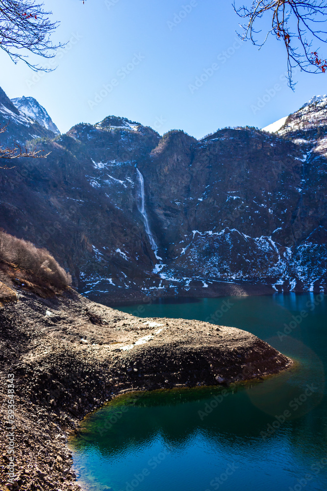 The waterfall Cascade d’Oô or Cascade du Lac d’Espingo is located at ...