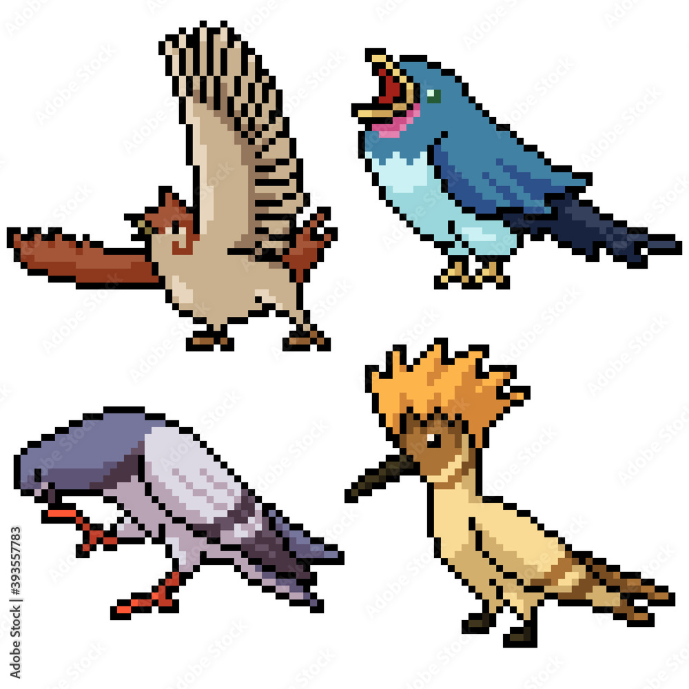 pixel art set isolated wild bird Stock Vector | Adobe Stock