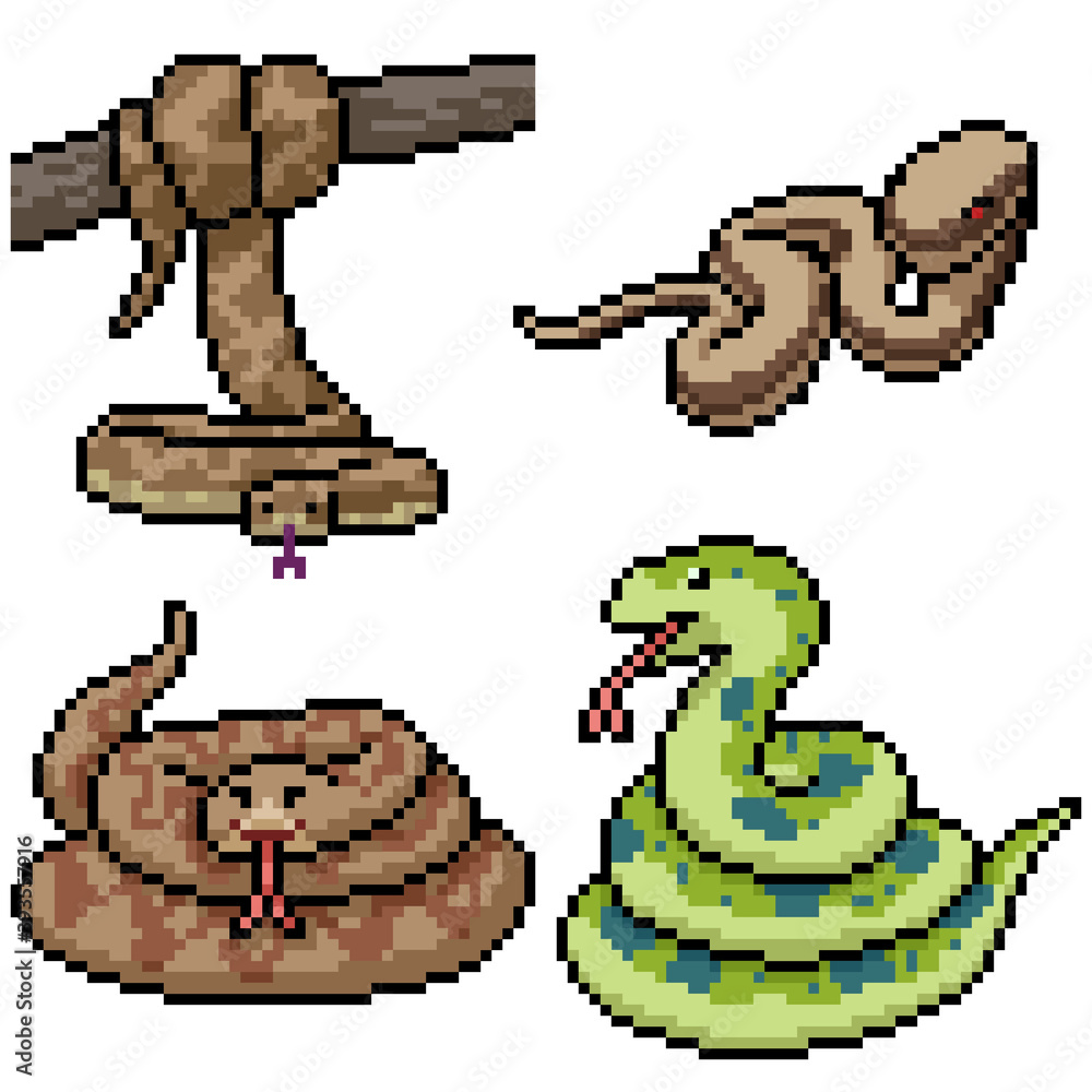 pixel art set isolated jungle snake Stock Vector | Adobe Stock