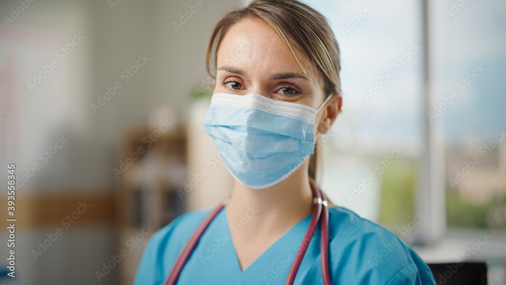 Portrait of Beautiful Hispanic Female Nurse Wearing Protective Face ...
