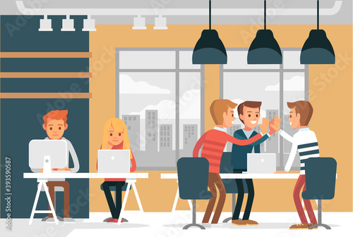 Co working space interior with people freelancers working. Loft ...