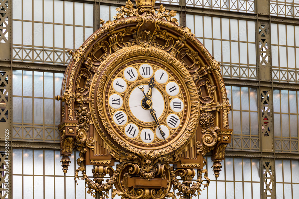 Paris, France - July 5, 2018: Golden clock of the museum D'Orsay. The ...
