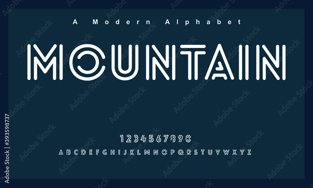 Mountain font. Elegant alphabet letters font and number. Lettering ...