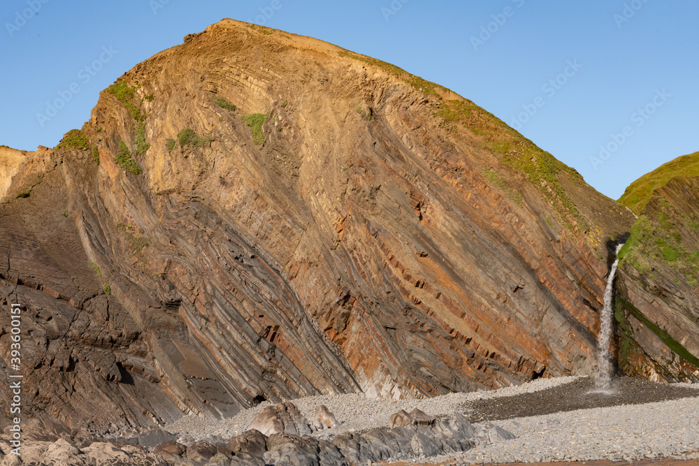 cliffs at Sandymouth beach, North Cornwall, UK showing dipping ...