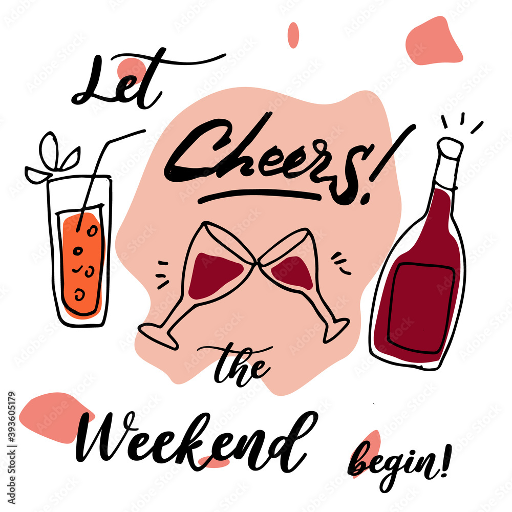 Vector colorful hand drawn illustration of celebration and drinking ...