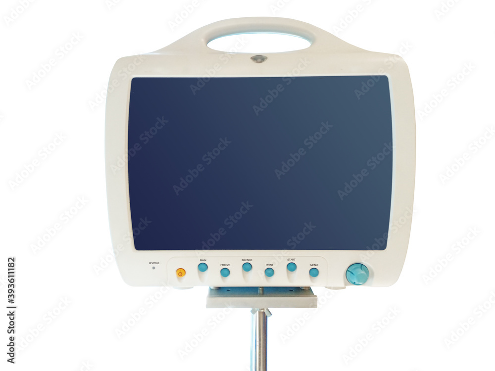 Isolated on white background of blank dark blue digital monitor or ...