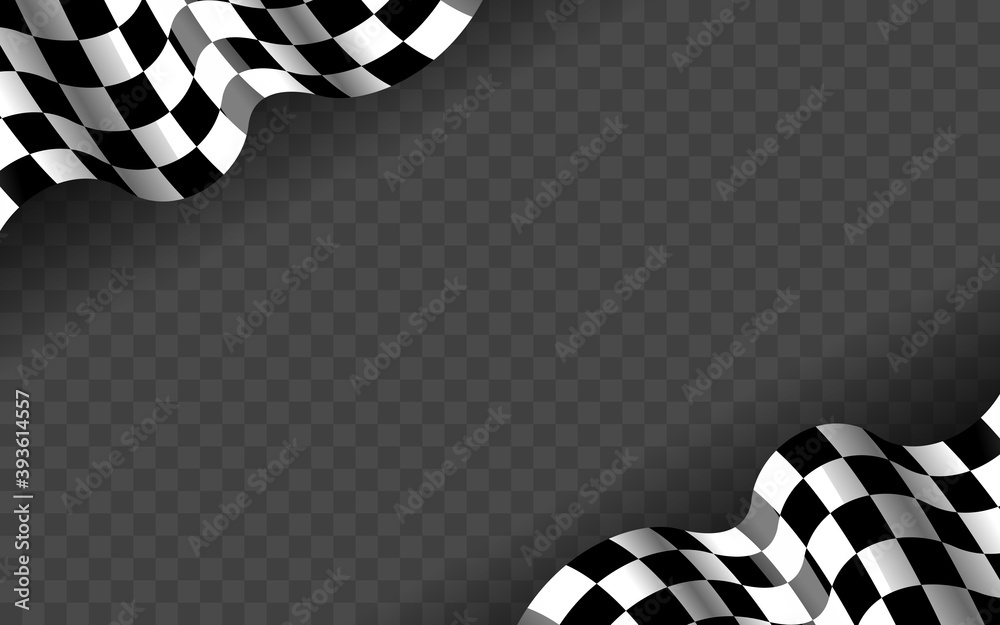 Banner with waving checkered flag along the edges on a transparent ...