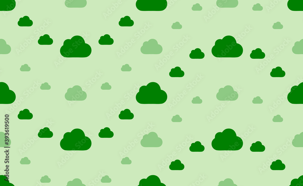 Seamless pattern of large and small green cloud symbols. The elements ...