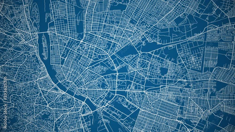 Ink reveal animation of city center grid map. Aerial top view ...