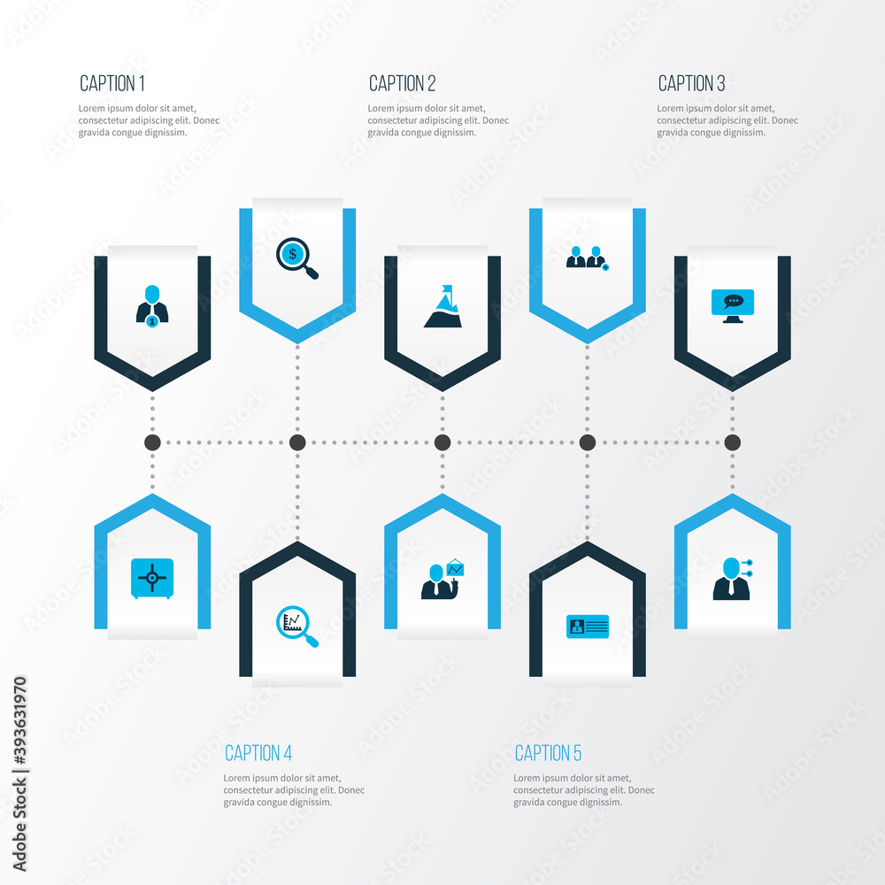 Vetor de Team icons colored set with id card, online task chat, safe ...