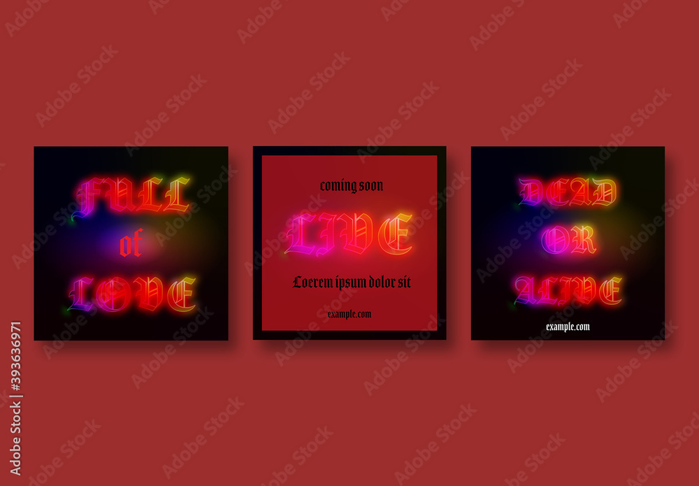 Text Effect Social Posts Layout Set Stock Template | Adobe Stock