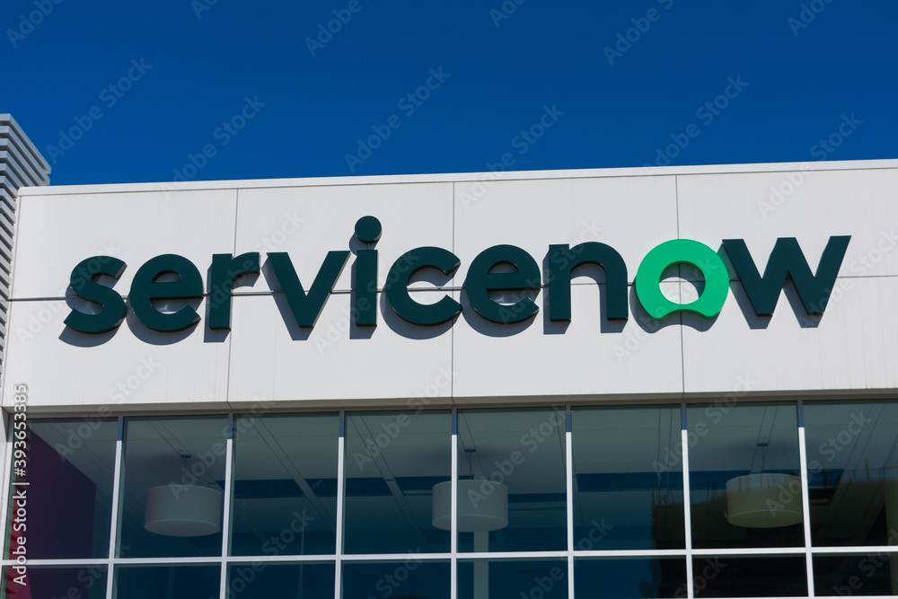 ServiceNow logo atop of American cloud computing company global ...