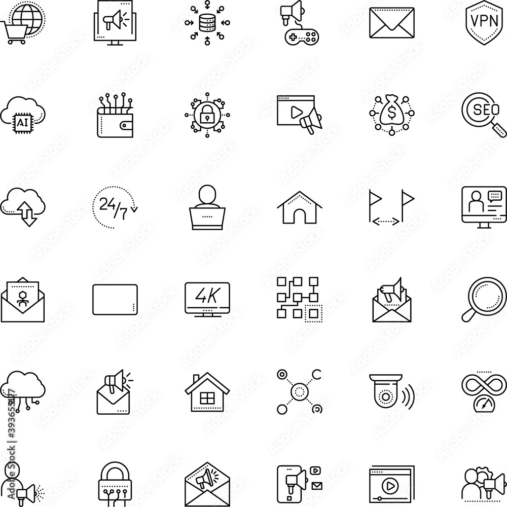 internet vector icon set such as: wire, touch, cam, advertisement ...