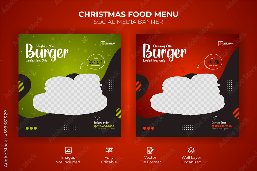 Merry Christmas food menu social media post banner template design ...