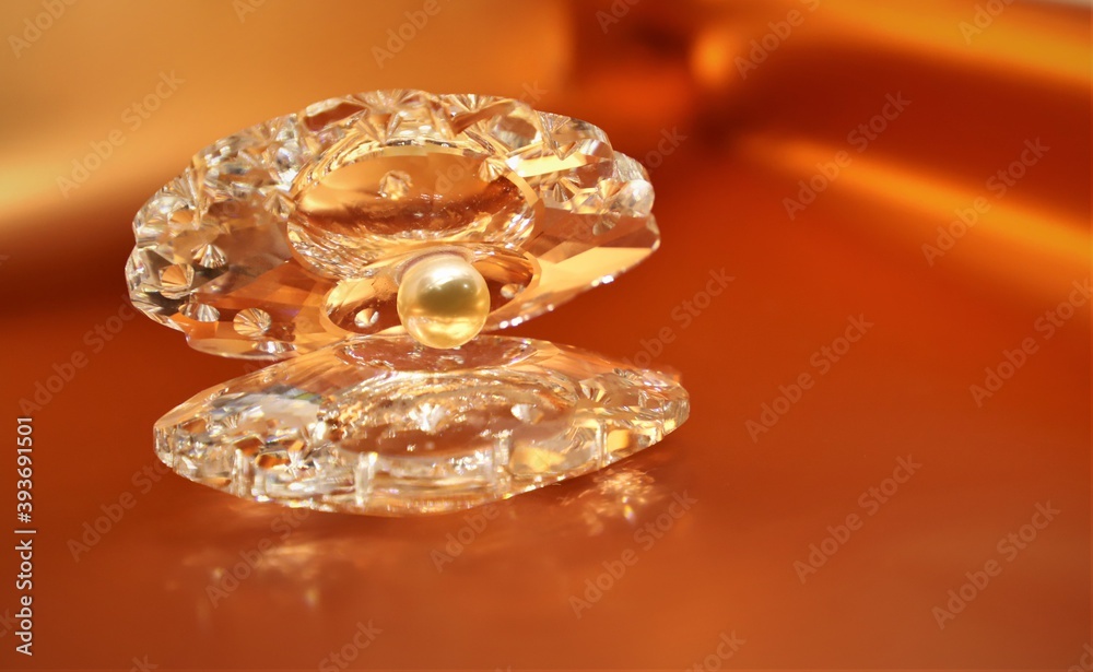 A pearl inside shell shiny crystal show piece isolated on beautiful ...