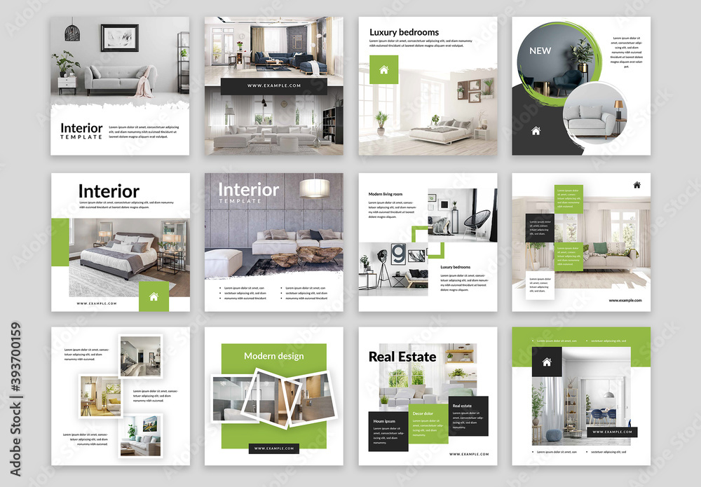 Set of Social Media Post Layouts for Interior Design Stock Template ...