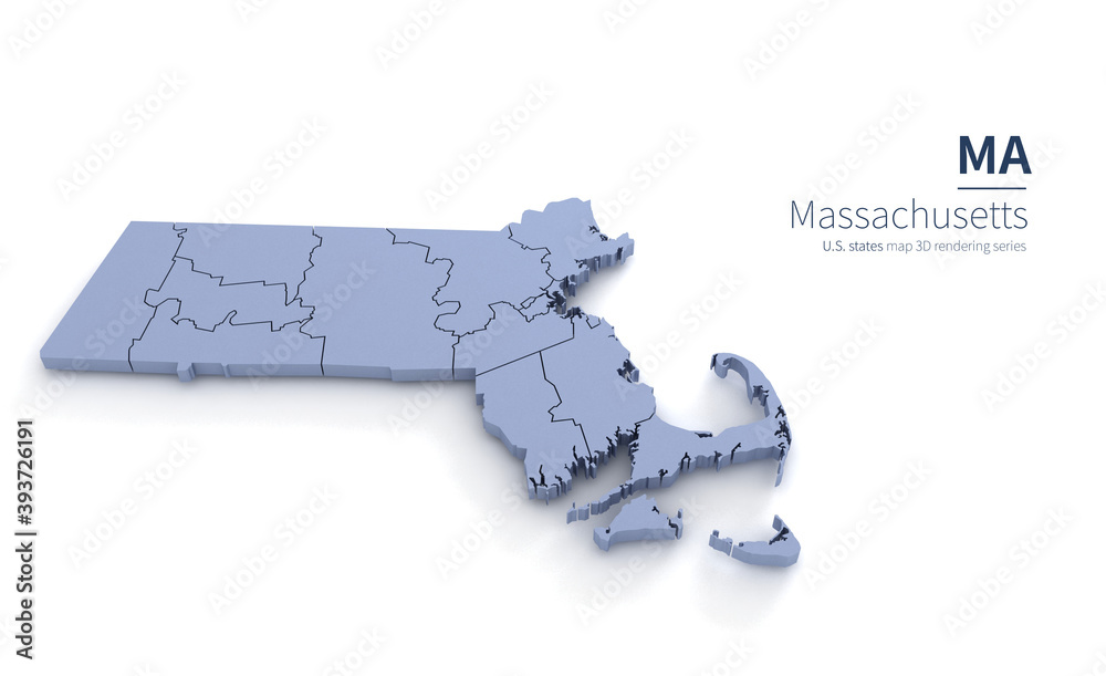 Massachusetts State Map 3d. State 3D rendering set in the United States ...