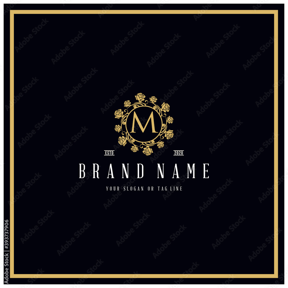 letter M rose logo design concept ornament vector Stock Vector | Adobe ...