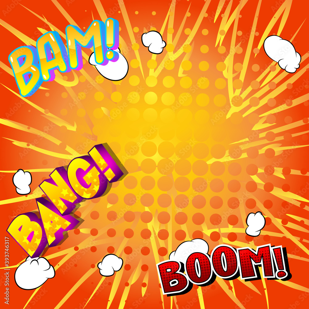 Comic book background with word sound effects. Vector illustrated ...