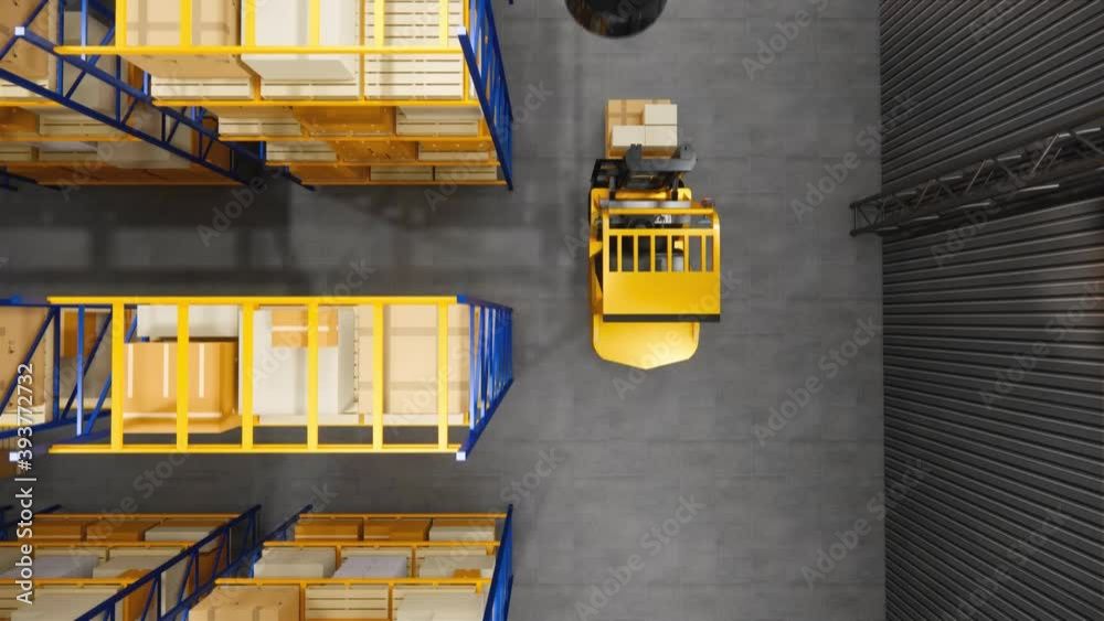 Warehouse with cardboard boxes inside on pallets racks, logistic center ...