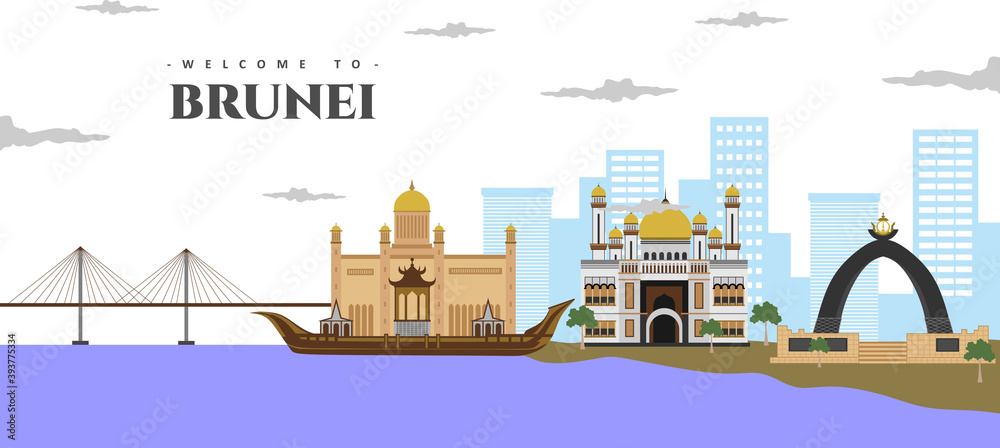 Amazing city landscape view of Brunei architecture skyline buildings ...