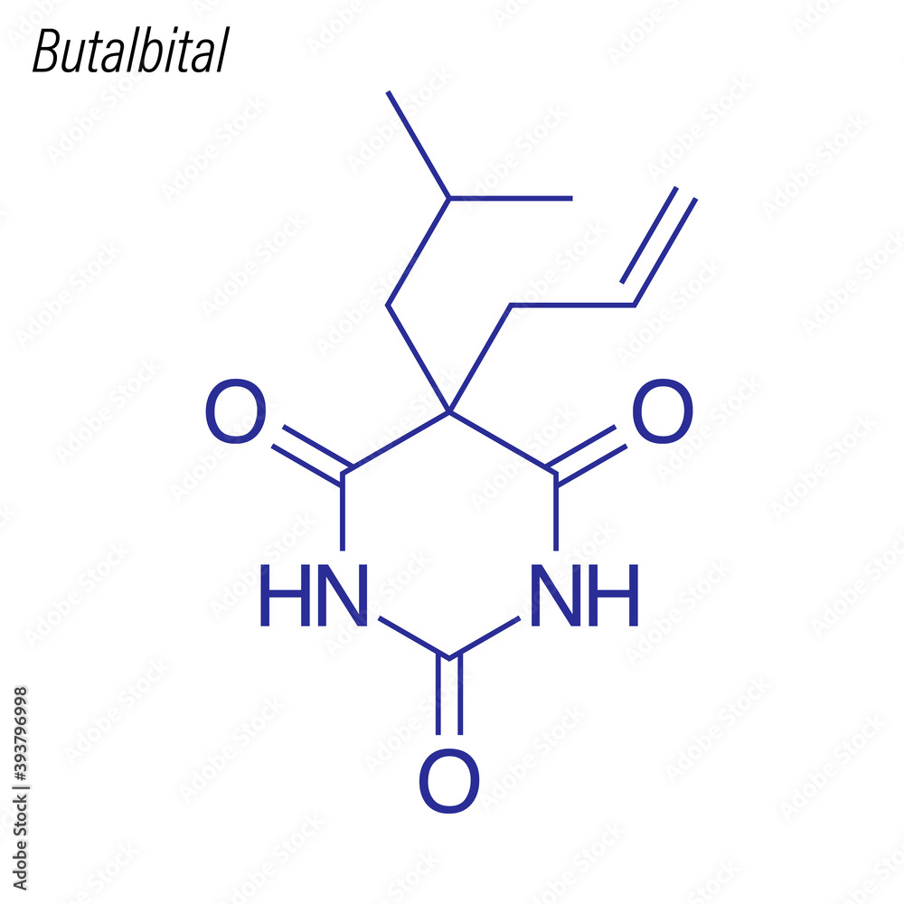 Vector Skeletal formula of Butalbital. Drug chemical molecule. Stock ...