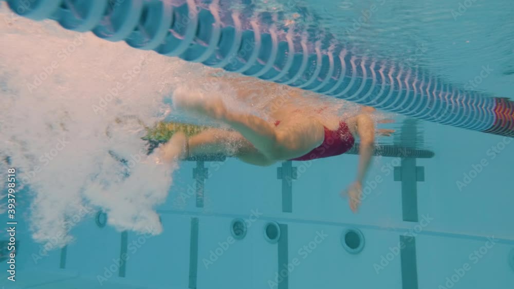 Professional female swimmer training freestyle swimming for sport ...