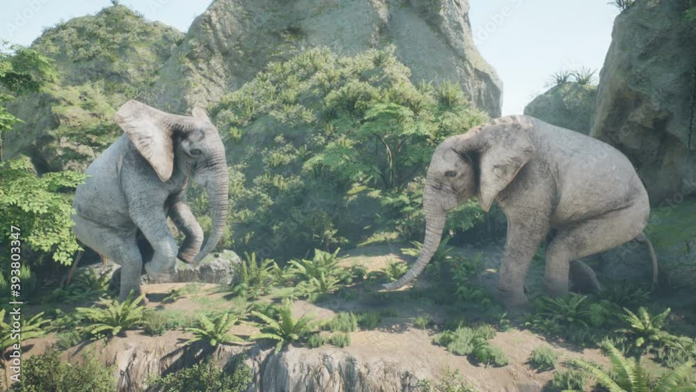 Vidéo Stock Battle of two large African elephants in the green jungle ...