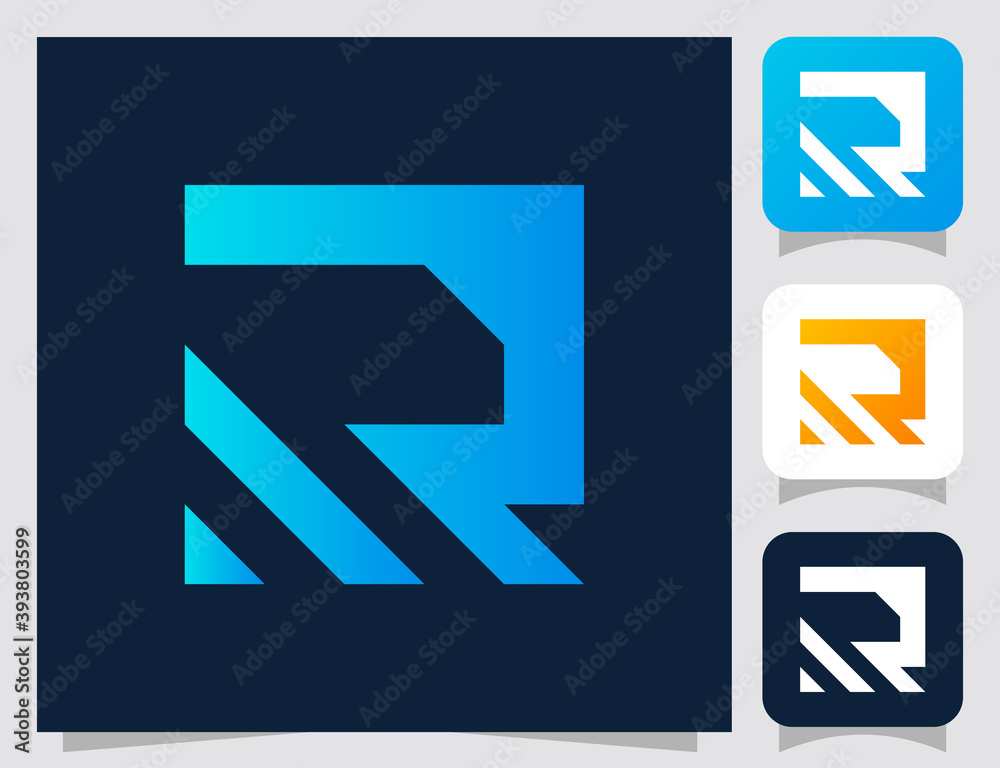 alphabet letter r logo icon in outline and solid style, suitable for UI ...