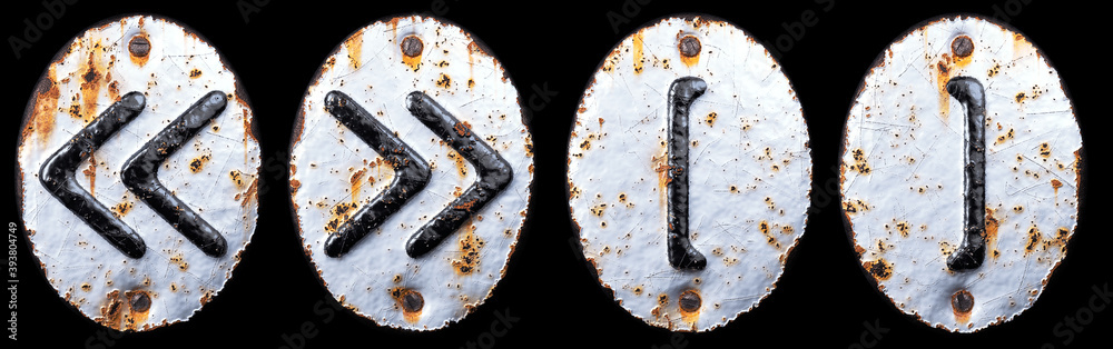 Set of symbols left and right pointing double angle quotation mark ...