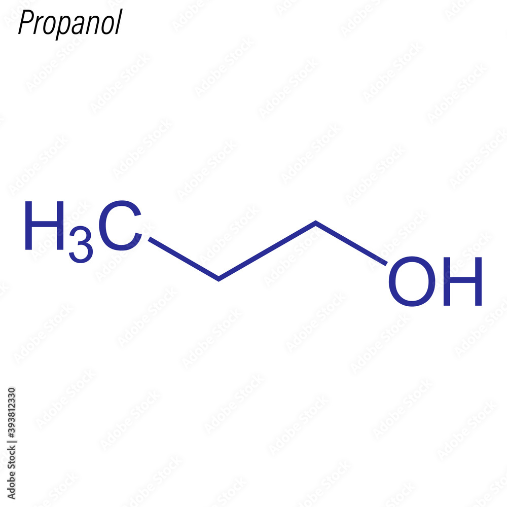 Vector Skeletal formula of Propanol;. Antimicrobial chemical molecule ...